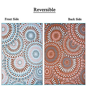 Santextile Reversible Outdoor/Indoor Plastic Straw Rugs Waterproof Portable Mat Easy to Clean Outdoor Patio Mat,Perfect for Garden, Patio, Picnic, Decking-（Blue,8x10Ft）