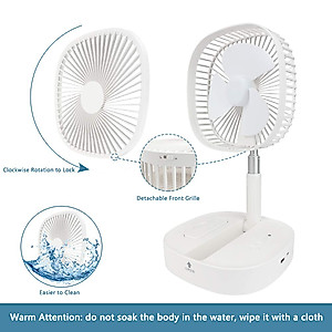 Portable Foldable Desk Table Fan, Pedestal Floor Fans with USB Rechargeable Battery Operated, Quiet Standing Fans for Home Bedroom Office Travelling Camping, White (Remote Control Included)