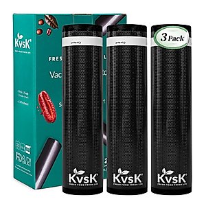 KVSK Black Clear Vacuum Seal Rolls Bags - 11" x 16.4 ' 3 Pack, 3.6mil+10mil Thickened Commercial Grade Roll For Food Storage, BPA Free & Prevent Freezer Burns
