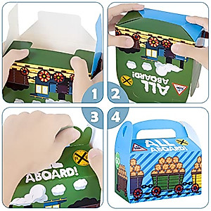 24pcs Railroad Train Crossing Party Gift Treat Boxes Railway Train Theme Party Favors Steam Train Goodie Candy Boxes for Kids Baby Shower Decorations Birthday Party Supplies