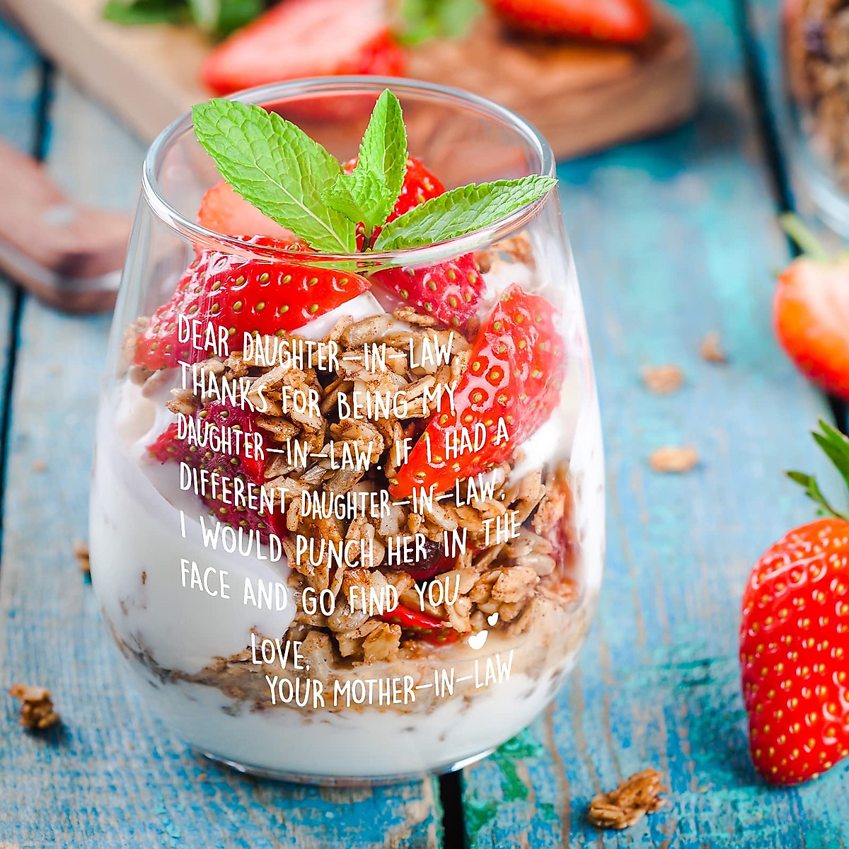 Modwnfy Daughter in Law Gifts from Mother in Law, Mothers Day Gifts for Daughter in Law, Thanks for Being My Daughter in Law Stemless Wine Glass, Funny Daughter in Law Wine Glass, 15 Oz