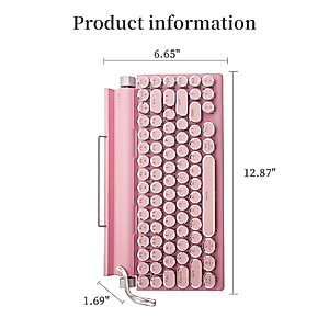 Adventurers Typewriter Keyboard,Bluetooth Wireless Keyboard with 83 Keys Hot Swappable Blue Switch/Round Keycaps/White Backlit/Compact 75% Layout Wired Keyboard for Windows/Mac/PC/Laptop/ipad,Pink