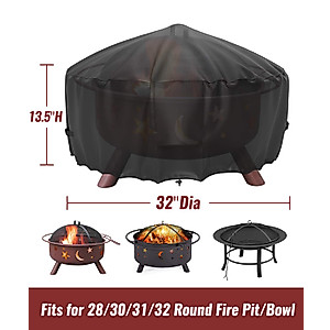 NUPICK 32 Inch Round Fire Pit Cover for Landmann Big Sky, 600D Heavy Duty and Waterproof Cover Fit 28/30/31/32 Inch Round Fire Pit/Bowl, All Weather Resistant