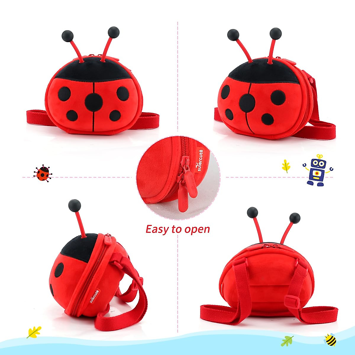 Supercute 3D Cartoon Kids Girls Ladybug Purse for Toddler Kids Crossbody Bags, Red, 6.35.53.9inch