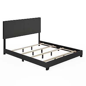 Furinno Pessac Upholstered Bed Frame, Black PU Leather, California King