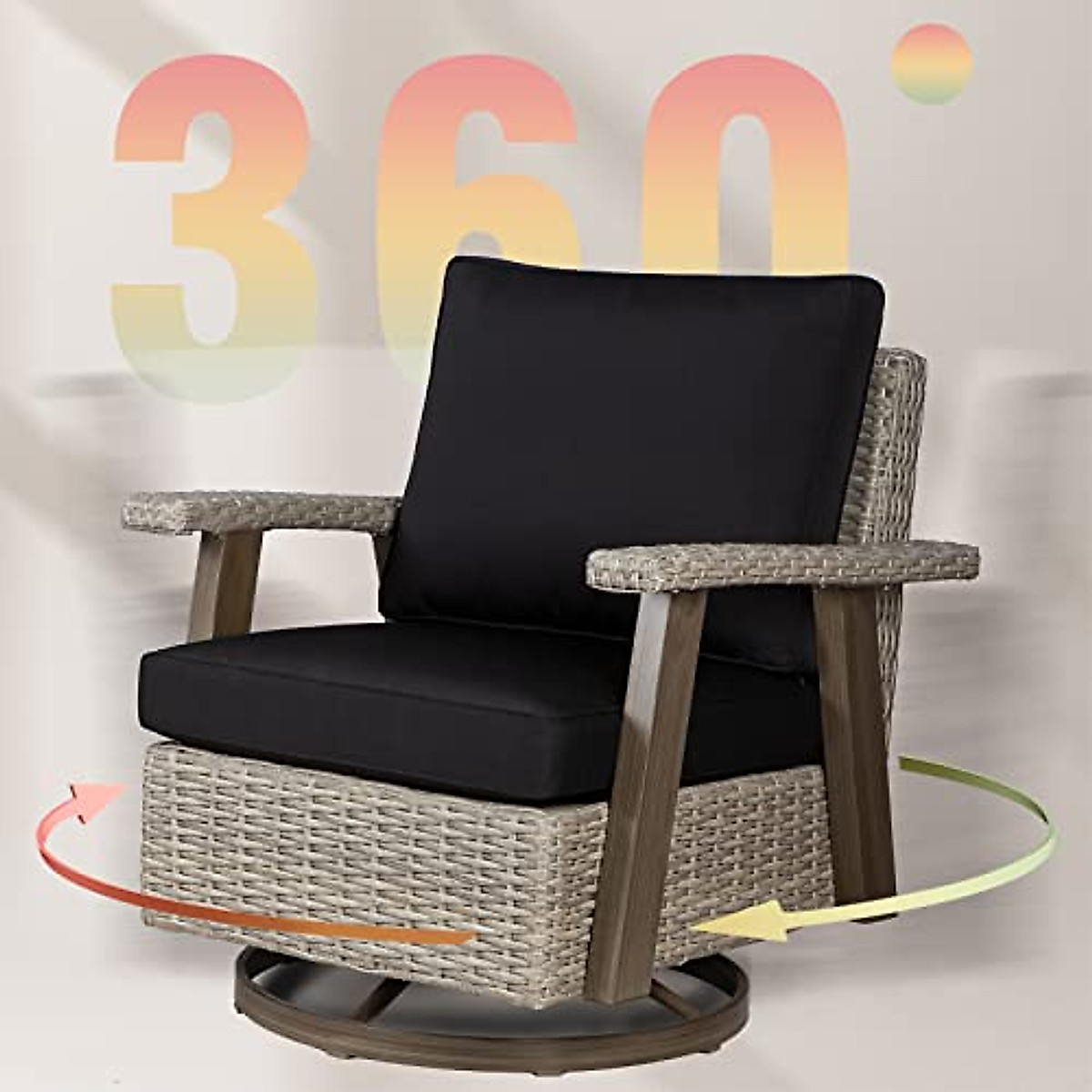 Joyside Outdoor 360 Degree Swivel Rocker Patio Chairs Sets of 2 and Matching Side Table - 3 Piece Wicker Patio Bistro Set with Premium Fabric Cushion(Grey/Black)