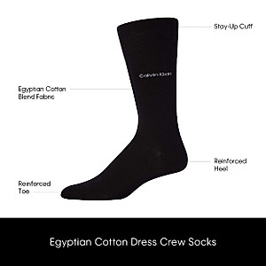 Calvin Klein Men's Dress Socks - Luxury and Egyptian Cotton Blend Dress Socks (2 Pair), Size 7-12, Solid Black