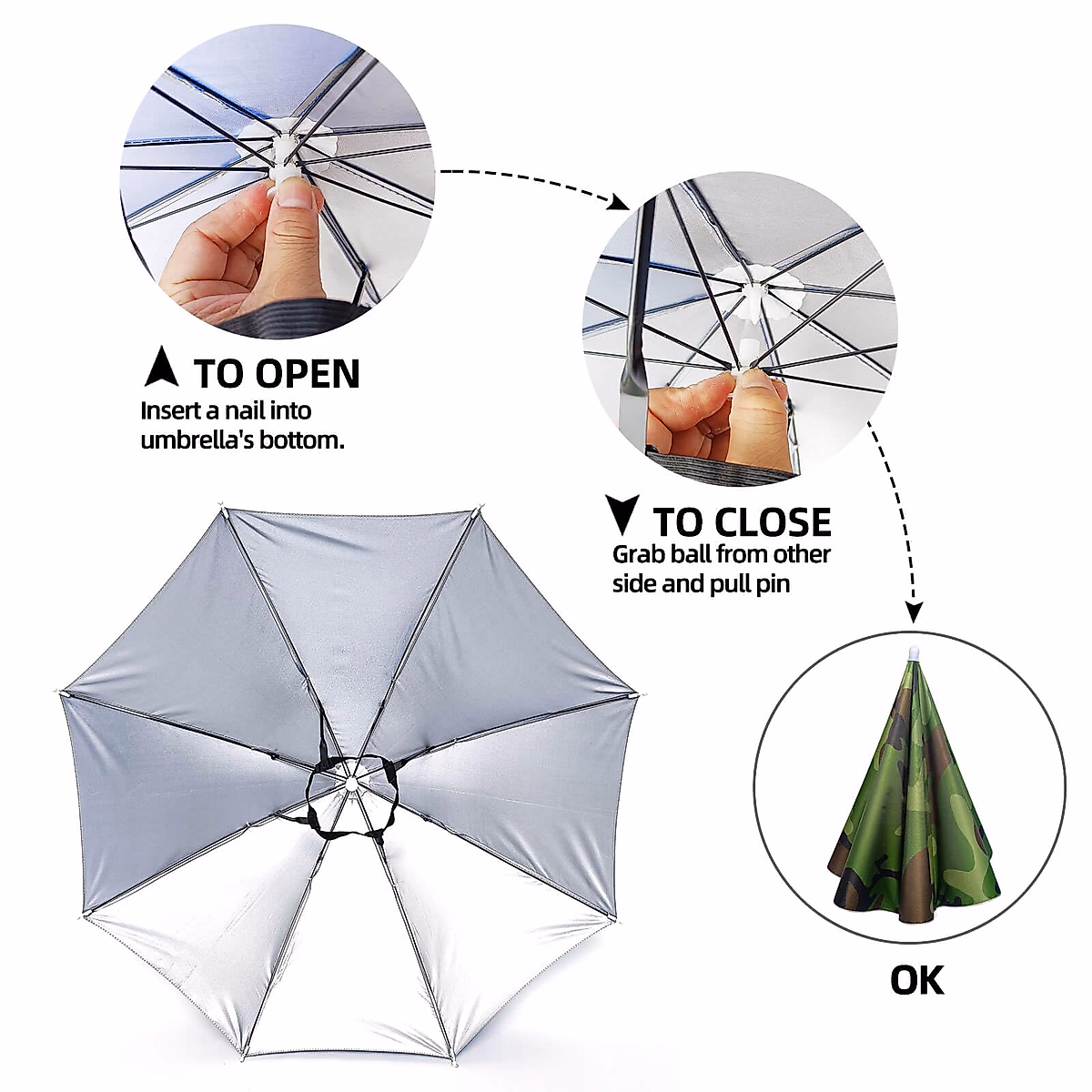 NLDGDZJ Umbrella Hat 27" Elastic headband,Umbrella Hats for Women Men,Head Umbrella Camouflage/1 Pack