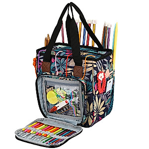 Looen Yarn Knitting Storage Tote-Large Capacity Crochet Organizer Portable Travel Bag with Shoulder Strap Crochet Hooks Case for Unfinished Bulk Project