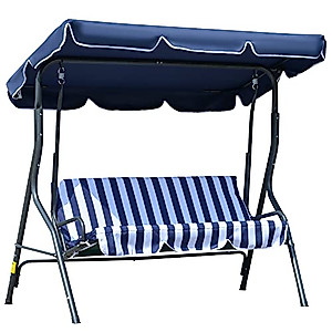 Outsunny 3-Person Porch Swing with Canopy, Patio Swing Chair, Outdoor Canopy Swing Bench with Adjustable Shade, Cushion and Steel Frame, Dark Blue