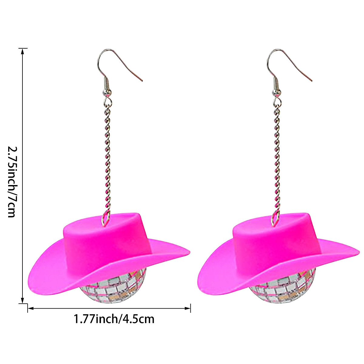 CWVHQ Disco Ball Earrings for Women Mini Western Cowboy Hat Disco Ball Dangle Earrings Mirror Ball Drop Earrings Disco Cowgirl Earrings (style-1)