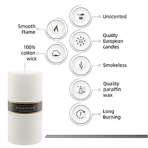 3×6 Ivory Pillar Candles Set of 6 Unscented Handpoured Weddings, Home Decoration, Restaurants, Spa, Church Smokeless Cotton Wick - Ivory 300Hour