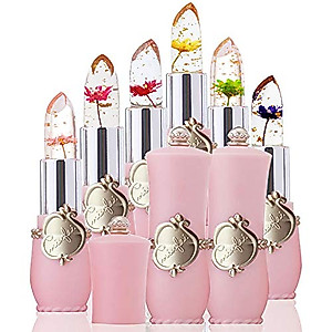 Eakroo Flower Lip Gloss Crystal Jelly Lipstick, 6 Packs Long Lasting Nutritious Lip Balm Lips Moisturizer Magic Temperature Color Change Lipgloss (pink)