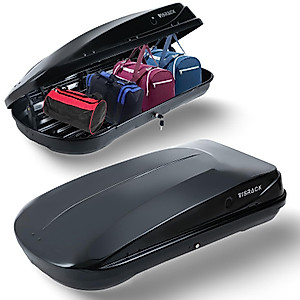 56 Inch Black Rooftop Cargo Box Carrier, Large 13 Cubic Feet Car Top Mount Travel Luggage Storage, Dual Side Opening, Heavy Duty Waterproof Rooftop Storage Box with Security Keys