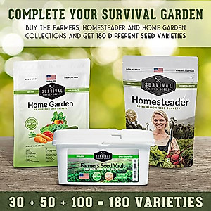 Survival Garden Seeds Homesteader Seed Vault - Vegetable Herb & Flower Seed Bank - 50 Heirloom Non-GMO Varieties for Planting & Growing Victory Gardens - Survival Food Emergency Preparedness Gear Kit
