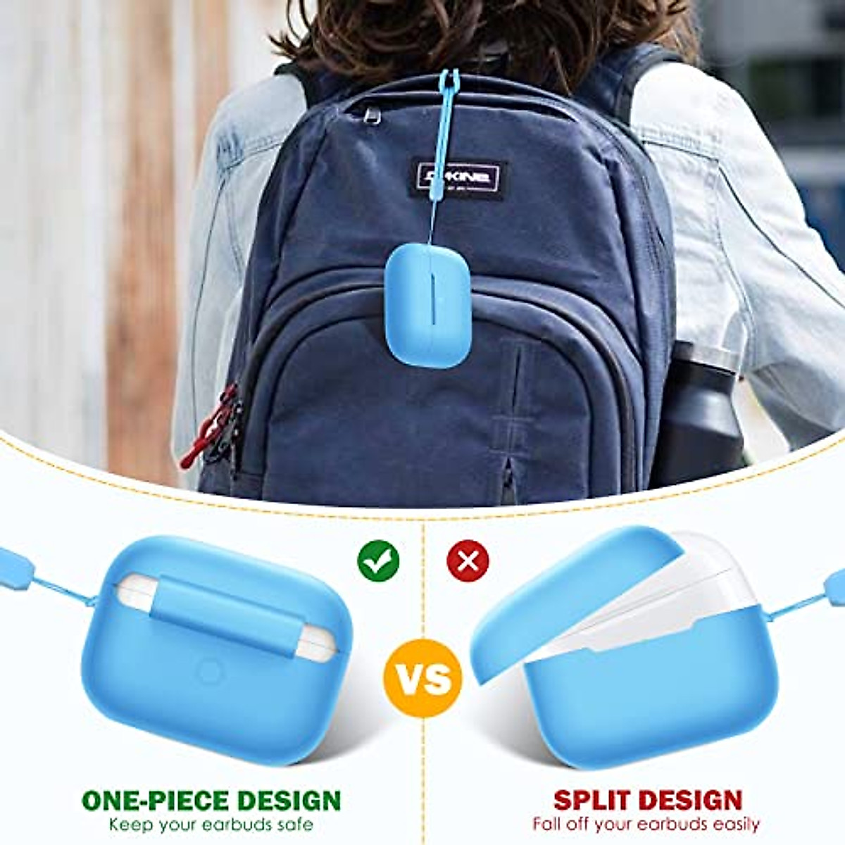 Fintie Case for AirPods Pro 2nd Generation (2022) / AirPods Pro 1st Generation (2019) - Protective Shockproof Silicone Skin Cover with Lanyard, Blue Glow in The Dark