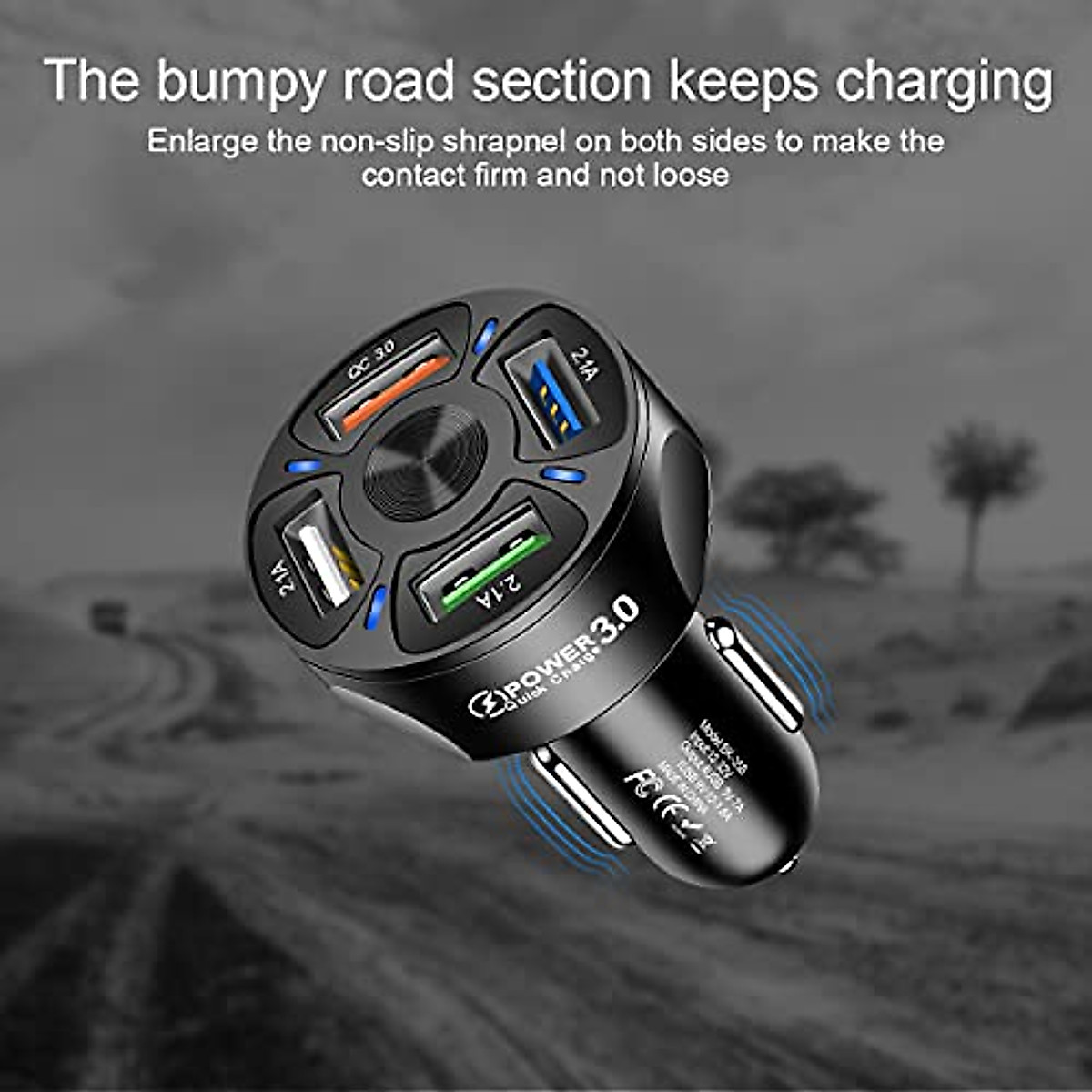 Car Charger Adapter, 4 Ports USB Fast Car Charger QC3.0, Quick Car Phone Charger with LED Light Display, Compatible with iPhone 12 Pro Max/11 Pro/XS/XR, Galaxy S20 Ultra and More (Black)