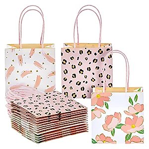 Sparkle and Bash Mini Gift Bags with Handles in 3 Pink Designs (5 x 5 x 3 in, 12 Pack)