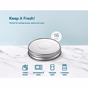 Chrismas Mason Jar Lids, Kook Lids, Regular Mouth, for Standard Mouth Mason Jars, Leak Free, Airtight Silicone Seal, Made in USA, Set of 16, (Silver)