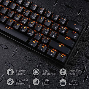 RK ROYAL KLUDGE RK61 Wireless 60% Mechanical Gaming Keyboard, Ultra-Compact Bluetooth Keyboard with Tactile Blue Switches, Compatible for Multi-Device Connection, Black