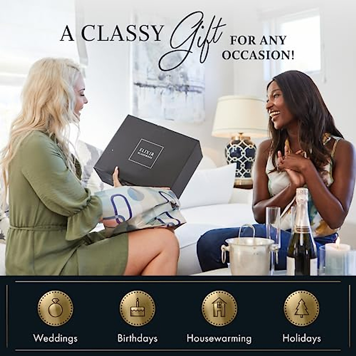 ELIXIR GLASSWARE Stemless Wine Glasses - Hand Blown, Red White Wine Glasses Set of 4 - Premium Crystal Stemless Wine Glasses - Wine Tasting, Wedding, Anniversary, Christmas, Party - 17 oz, Clear