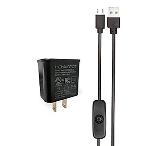 HomeSpot 5V 2.4A Power Supply/Adapter/Charger (UL Listed) with 5ft Long Micro USB Cable with On Off Switch Button for Raspberry Pi Arduino