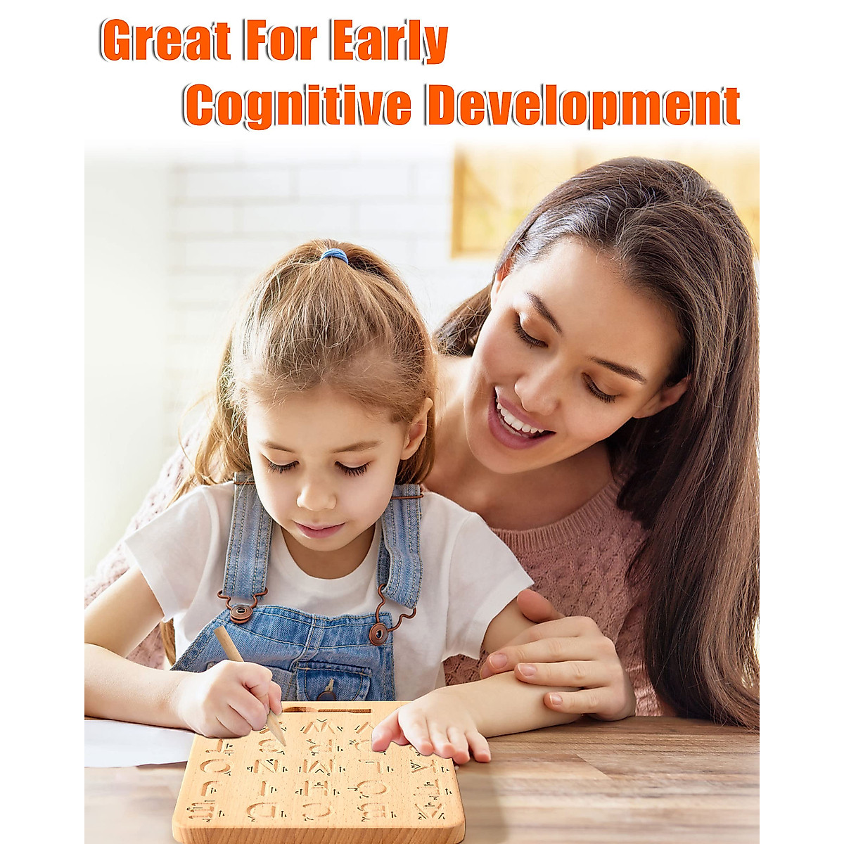 RUIZHUO Wooden Alphabet Tracing Board, Double-Sided Wood Letters Tracing Tool Learning to Write ABC Educational Montessori Toys Game Gift