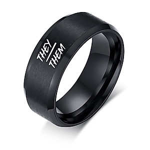 KBNSUIAN Pronoun Gender They Them Ring 8mm Matte Pride Band Ring Nonbinary NB Pride Genderqueer LGBTQ Pronouns Jewelry, Size 11