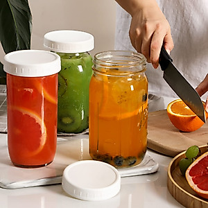 WIDE Mouth Mason Jar Lids [16 Pack] for Ball, Kerr and More - White Plastic Storage Caps for Mason/Canning Jars - Leak-Proof