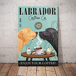 Labrador Retriever Dog Coffee Retro Metal Tin Sign Vintage Sign for Home Coffee Garden Wall Decor 8x12 Inch