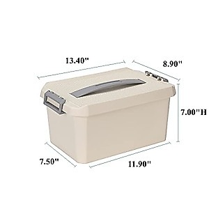 BangQiao Large Multipurpose Plastic Storage Box with Handle and Removable Tray, Lockable Carry Box Case Container Organizer for Tool, Sewing, Craft, Art Supplies, First Aid Kit, Beige
