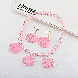 Pink Shell Necklace Earring Set for Women and Girls Outfit Accessories Movie Merch Cosplay Clothes for Women (Necklace & Earrings)