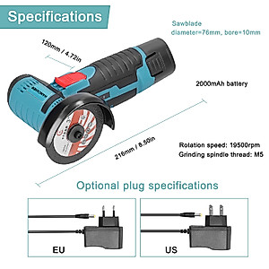 Angle Grinder Cordless, Hancaner Mini Angle Grinder 12V 19500rpm with 2PCS 2000mAh Battery, Handheld Electric Angle Grinder for Cutting Polishing Ceramic Tile Wood Stone Steel