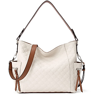 BOSTANTEN Genuine Leather Hobo Handbags Designer Shoulder Tote Purses Crossbody Large Bag for Women (White)
