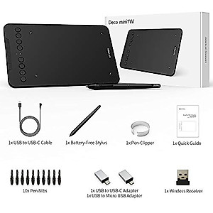 Wireless Drawing Tablet XPPen Deco mini7W Graphic Tablet Pen Tablet with 8192 Levels Pressure, 7 x 4 inch Artist Tablet for Online Teaching/E-Learning Compatible with Window/Mac/Android/Chrome/Linux