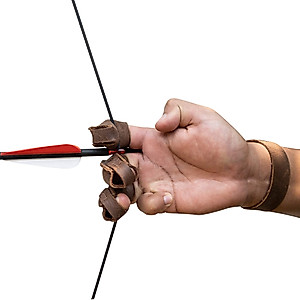 Hide & Drink, Three-Finger Archery Glove Handmade from Full Grain Leather - Bourbon Brown