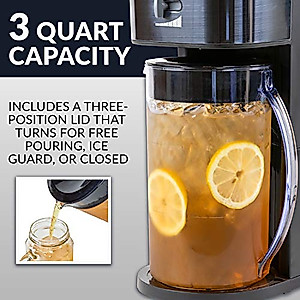 HomeCraft HCIT3BS 3-Quart Black Stainless Steel Café' Iced Tea And Coffee Brewing System, 12 Cups, Strength Selector & Infuser Chamber, Perfect For Lattes, Lemonade, Flavored Water, Large Pitcher