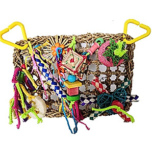 Bird Foraging Wall Toy, Seagrass Woven Climbing Hammock for Parrot Parakeet Cockatiel Conure Cockatoo African Grey Eclectus Amazon Budgie Lovebird Finch Canary Cage Perch Stand