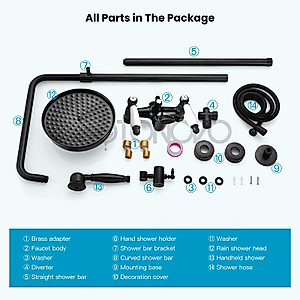 Oil Rubbed Bronze 8’’ Shower Faucet 2 Lever Handle Bathtub Spout 3 Function Bathroom Wall Mount Kitchen Faucet 8’’ Center 9’’ Spout Reach 2 Cross Handle Victorian Kitchen Sink Faucets