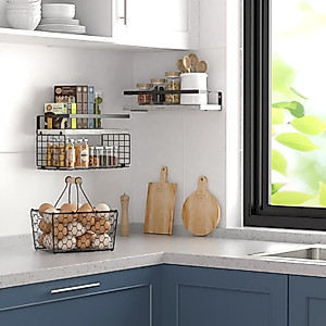 TARGETHOBBY HOBBYMATE Floating Shelves, Wall Mount Storage & Organizer Shelf with Metal Basket and Guardrail, Wall Decor Display Shelves - Rustic White