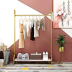FONECHIN Clothing Display Rack Garment Rack with Bottom Shelf Heavy Duty Clothes Rack Retail Hanging Rack Closet Organizer for Boutique Gold 47"