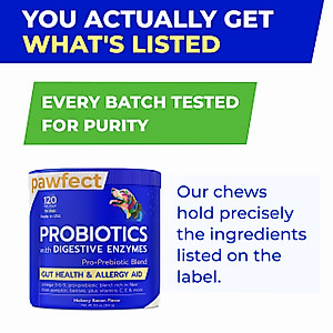PAWFECTCHEW Vet Approved Probiotics & Digestive Enzymes for Dogs | Gut Health & Digestive Function Support | Pumpkin & Omega | Diarrhea, Seasonal Allergies & Itching | Prebiotic Supplement Chew