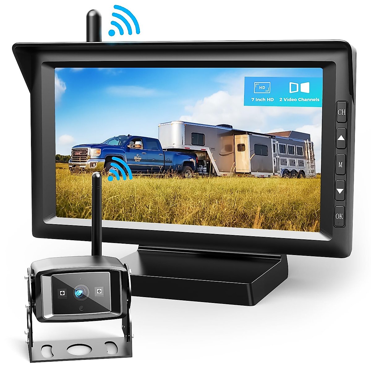 AUTO-VOX RV Backup Camera Wireless with 7" HD Split Screen Monitor, Infrared Night Vision Camera System high-Speed Observation, Hitch Trailer Backup Camera of Trailer Fifth Wheels RV Camper Truck