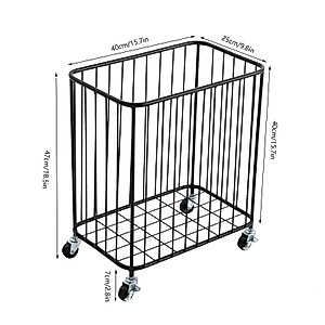 Laundry Hamper with Wheels,Large-size Metal Laundry Basket Cart,Rolling Wheeled Clothing Hamper for Living Room,Bathroom,Closet,Bedroom(Black)