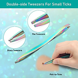 COITEK 3 in 1 Tick Remover Kit, Black Tick Remover Tweezers Stainless Steel Tick Remover Tools Set for Pet Dog, Cat, Human with Storage Box (Colorful)
