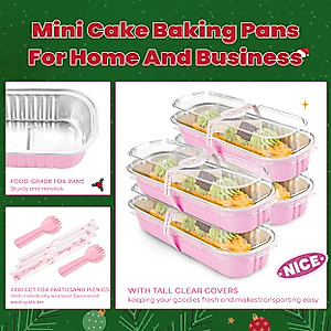 NPLUX 50 Pack Mini Cake Pans with Lids and Spoons Rectangular Aluminum Foil Baking Pans Mini Cheesecake Containers(6.8oz)