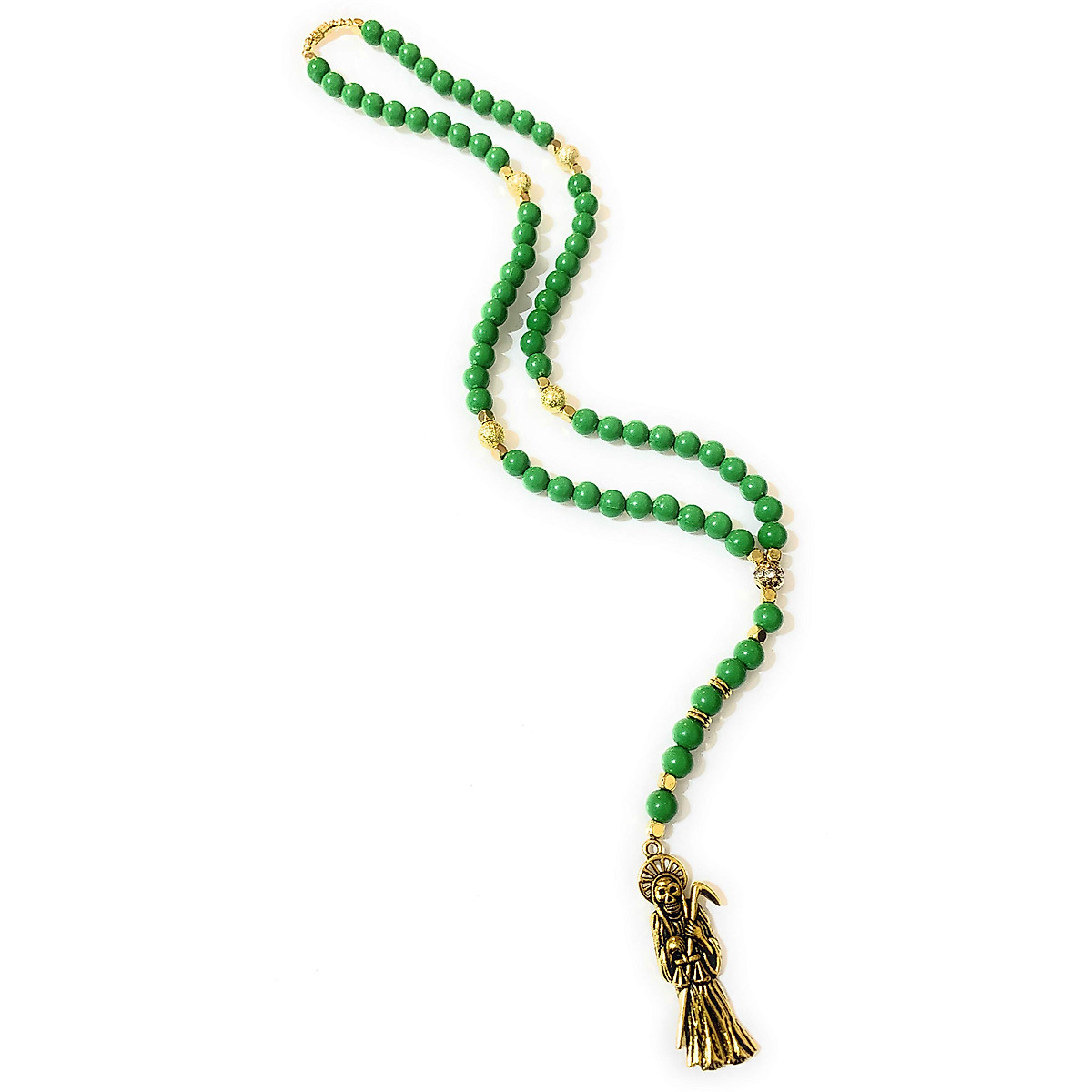 Acrylic Holy death's necklace, rosary style. Collar de la Santa Muerte de acrilico estilo rosario. Grim reaper Y style necklace.