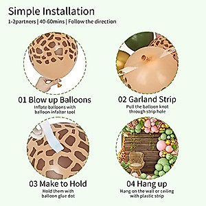 Rubfac 145 Wildlife Pink Sage Green Balloon Garland Arch Kit Giraffe Balloons for Girls Baby Shower Wild Decoration Giraffe Safari Party Supplies