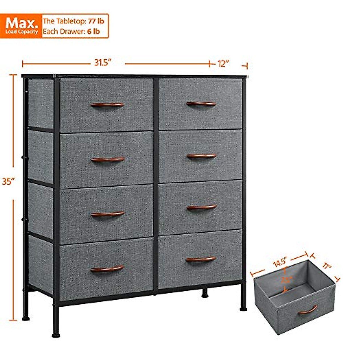 Topeakmart 8 Drawers Organizer - Furniture Tall Storage Tower Unit for Hallway, Living Room, Nursery - Sturdy Metal Frame, Easy Pull Handle Fabric Bins, Dark Gray