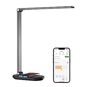 VOCOlinc LED Desk Lamps for Home Office, Voice Control Desk Light with Multiple Lighting Modes, Stepless Dimming, Table Light with APP Control, Wireless Charger, Work with Alexa Siri Google